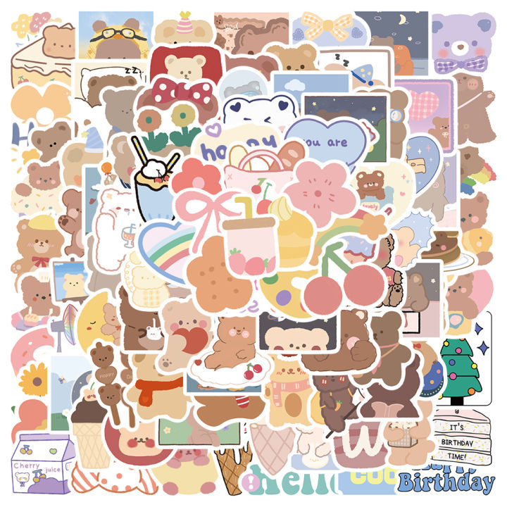 102 Pieces Cute Bear Cartoon Waterproof Home Deco Stickers Helmat ...