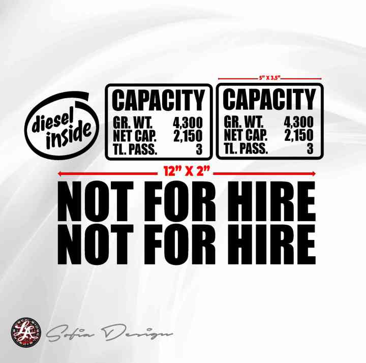 Capacity And Not For Hire Markings Cut Out Vinyl Sticker | Lazada PH