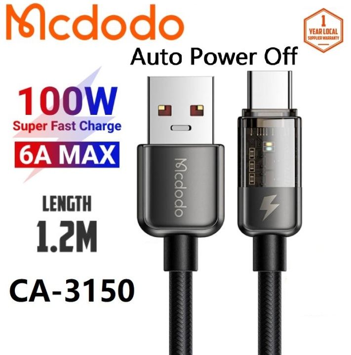 【12 Month Warranty】Mcdodo 100w Cable Auto Cut Auto Power Off Micro/Type-C Fast Charging Cable ...