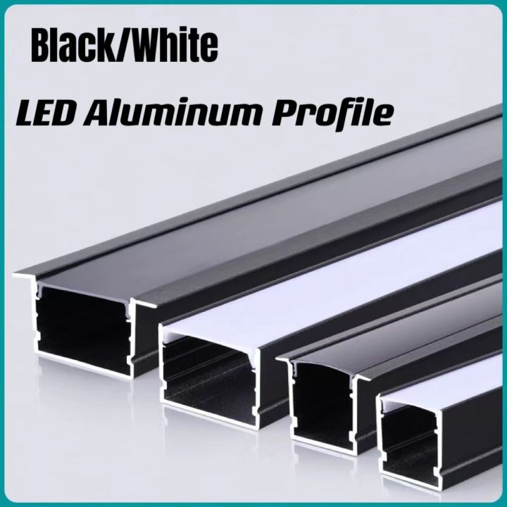 2Pcs,1M Each LED Aluminum Profile Track U Shape Flush Mount Black ...