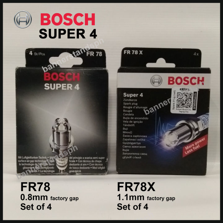 Bosch SUPER 4 FR78 FR78X Spark Plug (Set of 4) (Cross BKR5E BKR6E BKR5E-11 BKR6E-11 BKR5EGP ...