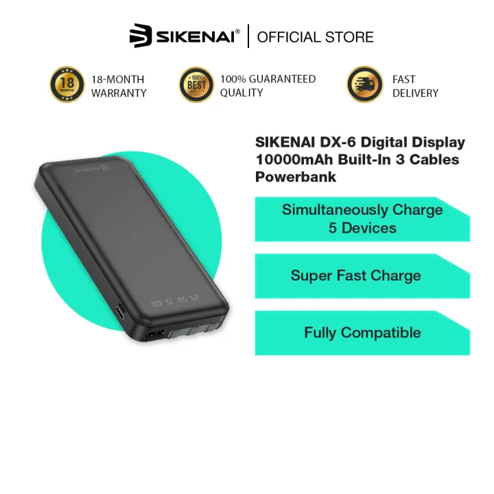 SIKENAI DX-6 Built-In 3 Cables 10000mAh LED Digital Display Super Fast ...