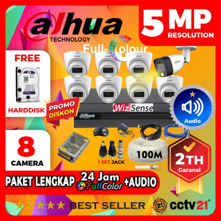Paket 8 Camera 5MP+Audio+ColorVu DAHUA Full Color 24Jam Selalu Berwarna ...