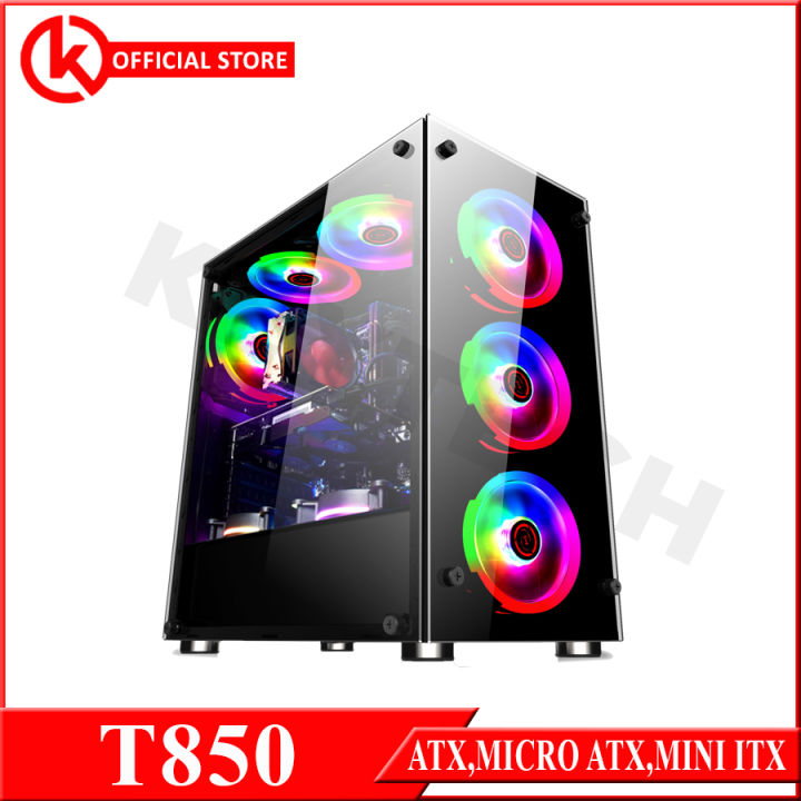 KEYTECH T850 MID TOWER GAMING CASE | TEMPERED GLASS SIDE PANEL|FULL PSU ...