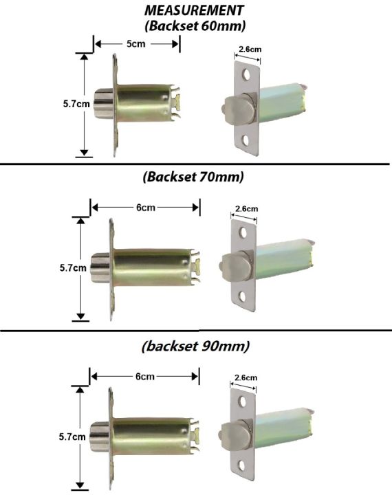 Cylindrical Door Lock Latch Tongue Backset Spare Part (60mm, 70mm, 90mm ...