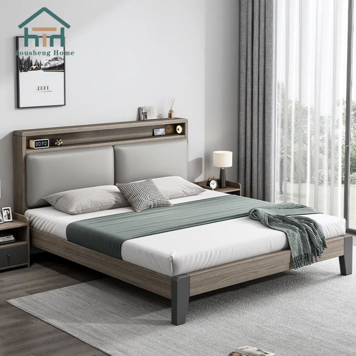 Solid wood bed modern and simple 1.5m household double bed master ...