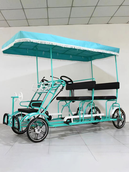 Four-wheeled high-awned double bicycle, multi-person riding four-person ...