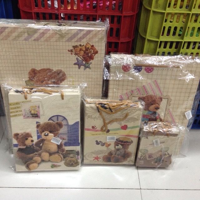 Paper Bag Teddy bear design Hand bag Gift bag Paperbag Random pattern ...