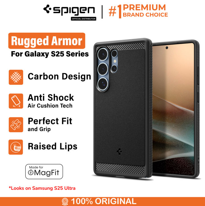 Case Samsung Galaxy S25 Ultra Plus Spigen Rugged Armor Magnetic MagSafe Anti Crack Carbon Casing ...