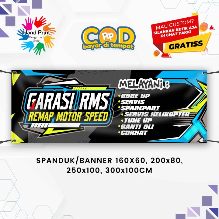 Cetak Spanduk Banner Bengkel Garasi Motor MMT Spanduk Custom 300x100CM ...