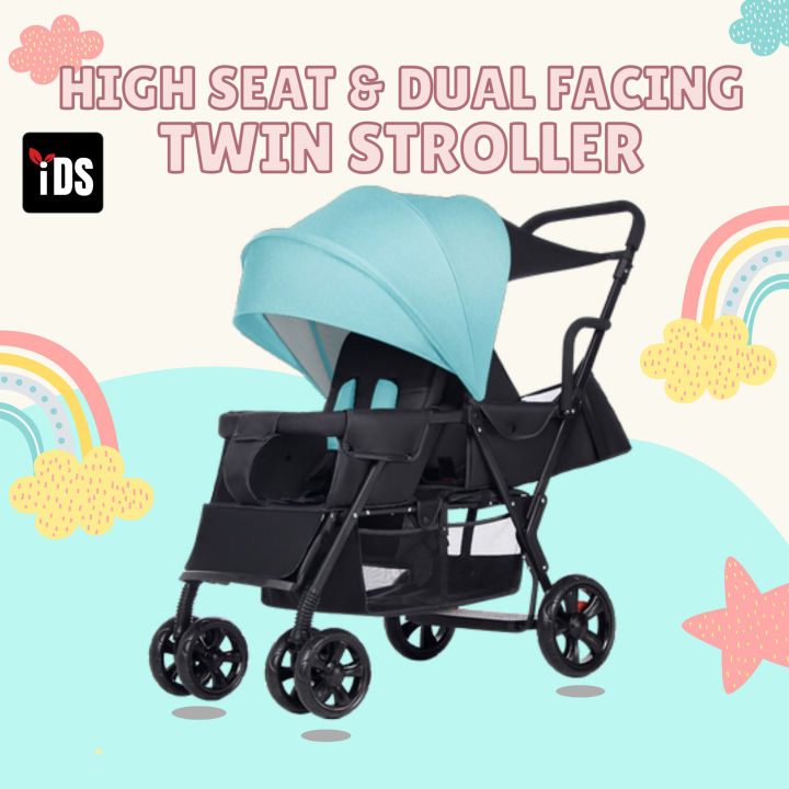 iDS Premium Rubber Wheels! Reclining Twin Stroller Double Stroller Dual ...