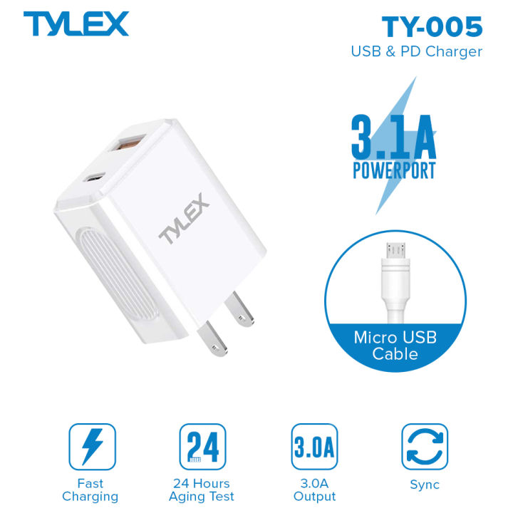 TYLEX TY005 3.0A Powerport Fast Charging USB & PD Charger 24 Hours ...