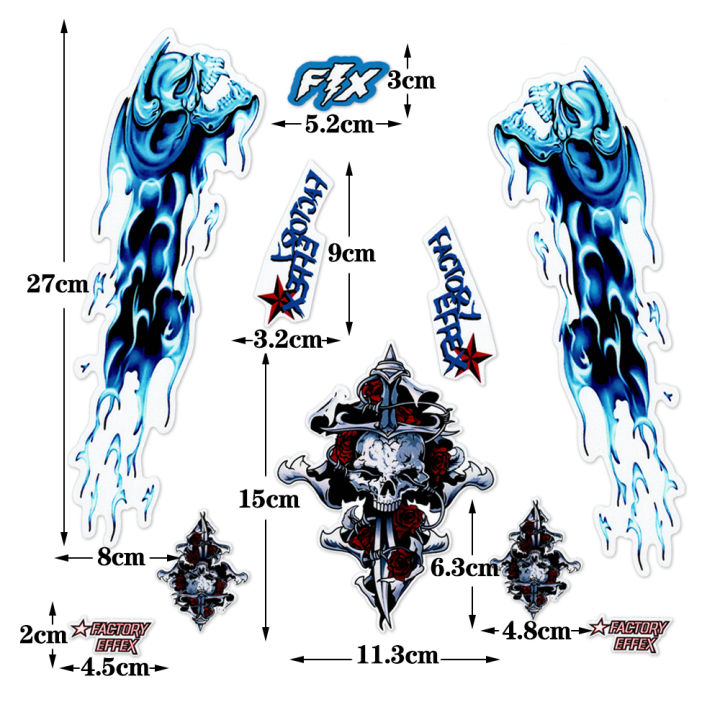 สติ๊กเกอร์ติดมอเตอร์ไซค์ 1 ชุด Blue Flame Body สติกเกอร์สะท้อนแสง Skull ...