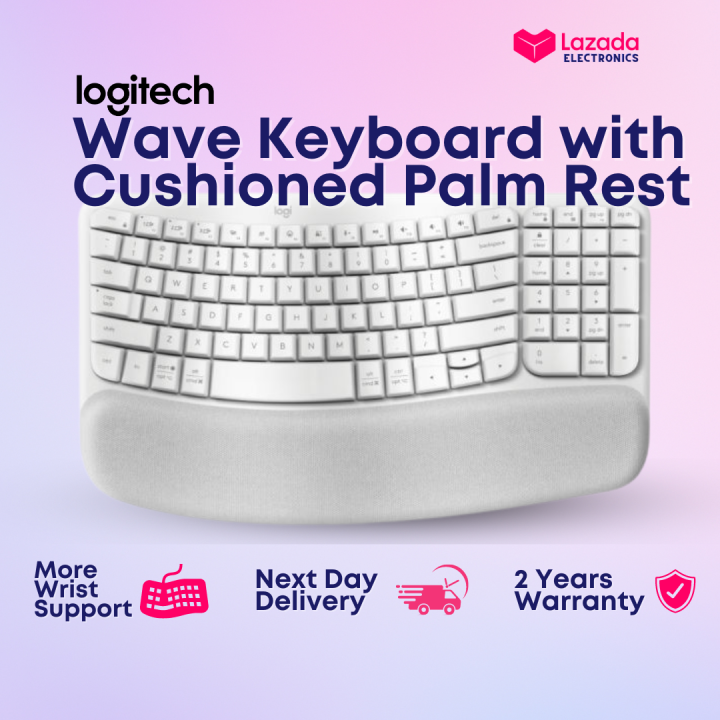 Logitech Wave Keys Wireless Ergonomic Keyboard with Cushioned Palm Rest ...