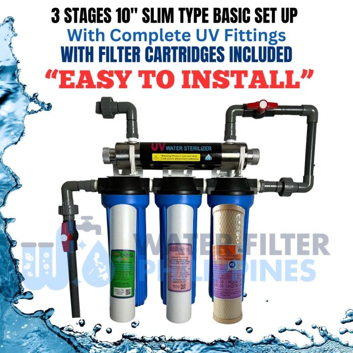 Water Filter 3 Stages 10” Slim type Basic with 2 GPM UV Light ...
