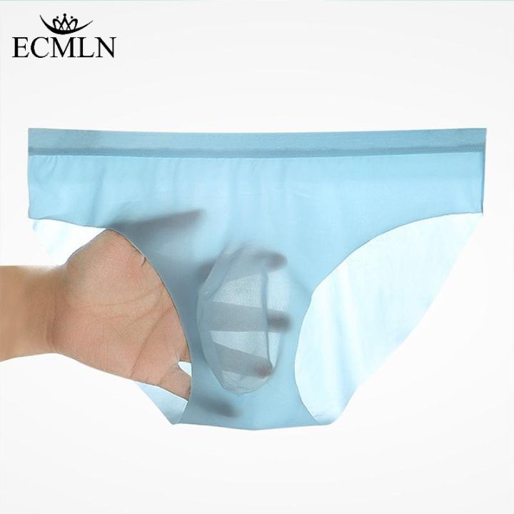 ECMLN Men's Ice Silk Seamless Briefs See-through Underwear Thin ...