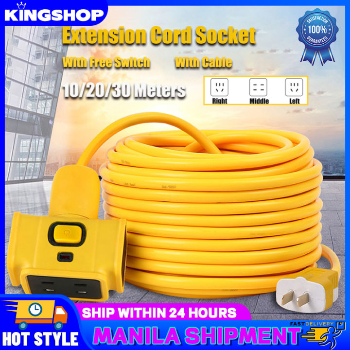 Extension Cord Socket With Cable Extra Long Plug In Strip 10 20 30 Meters Extension Wire With