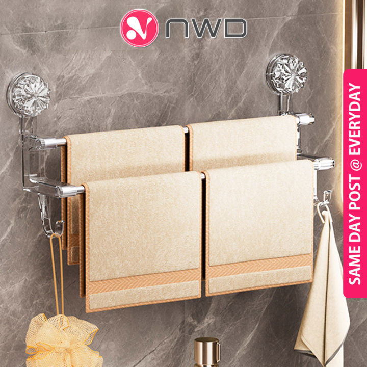 𝗢𝗡𝗘-𝗣𝗥𝗘𝗦𝗦 𝗠𝗔𝗚𝗜𝗖 》 Wall Mounted Suction Cup Towel Hanging Rack Clothes ...