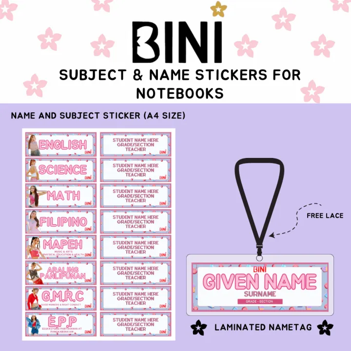 BINI Notebook Stickers Subject Stickers Name Label and Nametag CHERRY ...