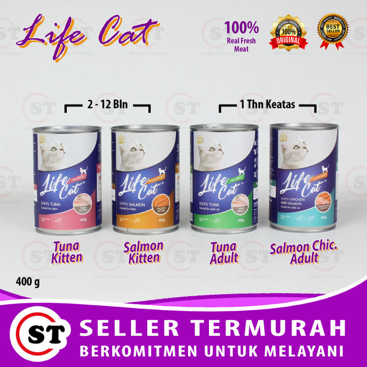 Makanan Kucing Kaleng Life Cat Can Kitten Adult 400gr Tuna / Salmon ...