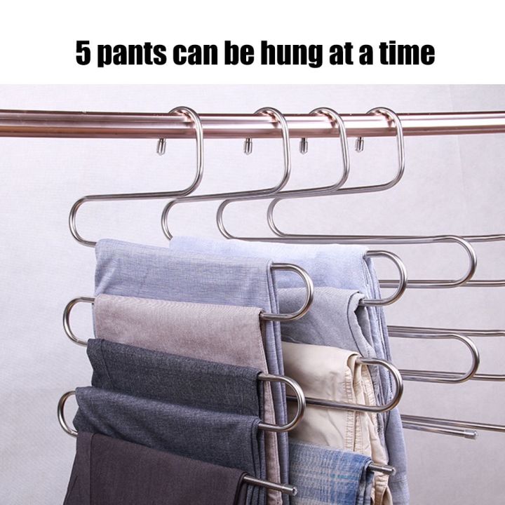 Stainless Steel Multifunctional 5 Layer Pants Hanger S Shape Clothes ...