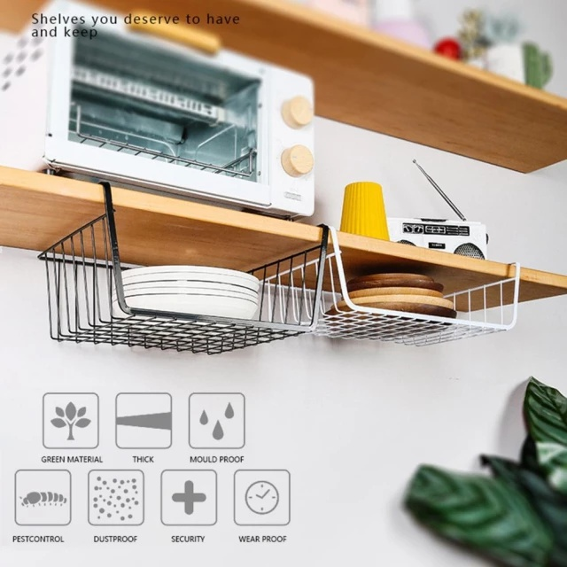 Under Shelf Table Storage Basket Desk Kitchen Cabinet Wire Hanging Rack ...