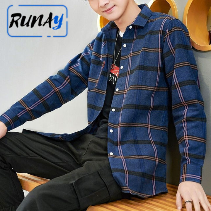 เข้ารูปพอดี MODE Korea แขนยาว RUNAY,เสื้อเชิ๊ตลายตารางคู่รักสุดหล่อแบบ ...