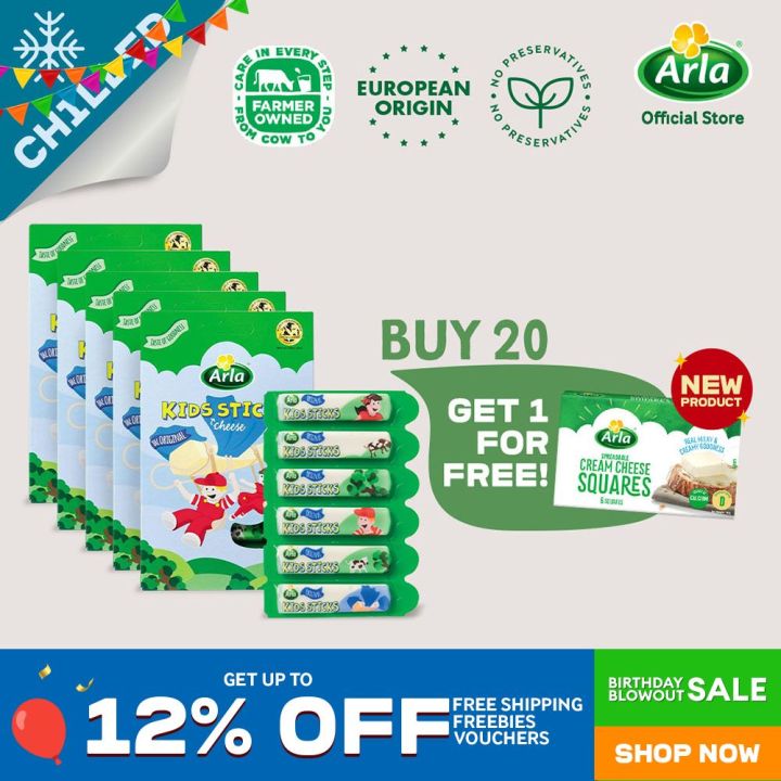 Arla Kid Sticks 108g 20-Pack with FREE Arla Cream Cheese Squares 108g ...