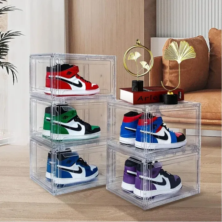 Heavy Duty Crystal Clear Magnetic Acrylic shoe box Sneaker Shoe Storage ...