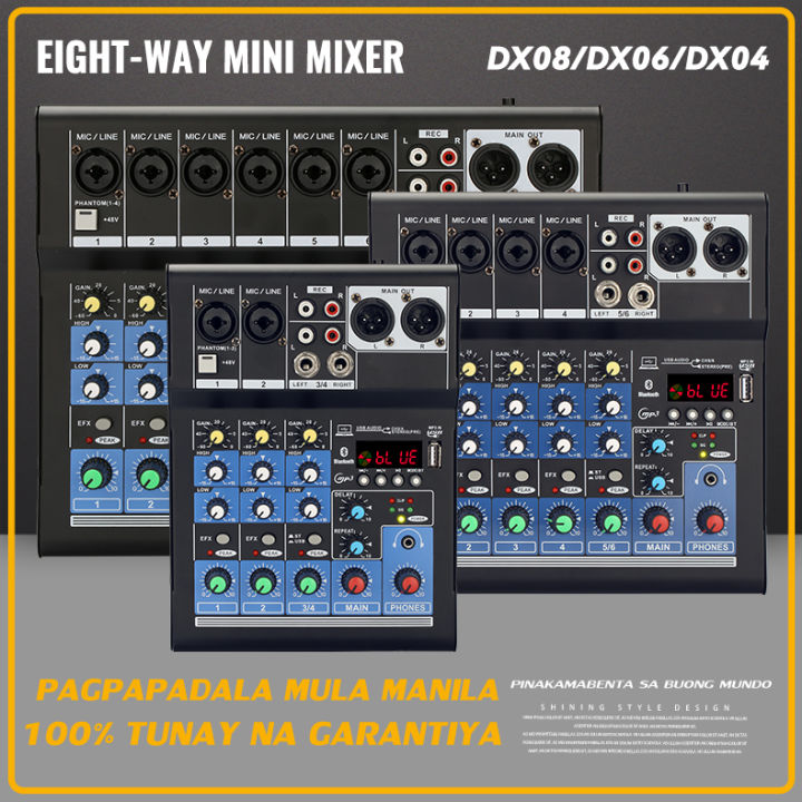 DX04/DX06/DX08 Professional Audio Mixer 4/6/8 channel Built-in reverb ...