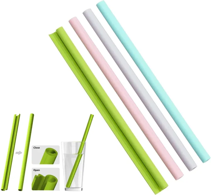 2pcs Reusable Silicone Straws Baby Drink Cup Drinking Straw Openable ...