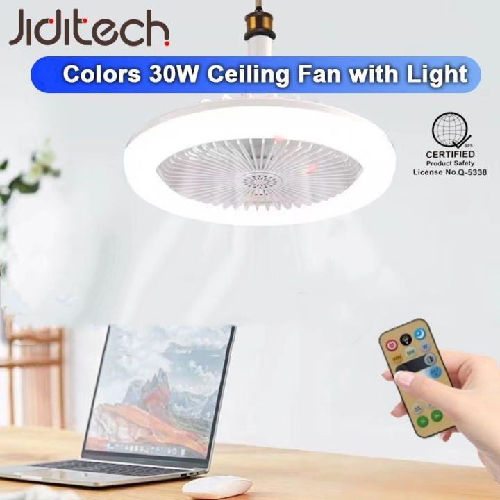 Jiditech 30W Ceiling Fan with Light 2Way-Install Bulb Light Ceiling ...