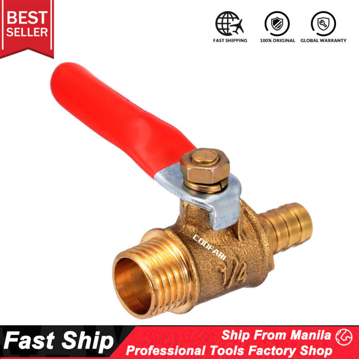 BA-1002 Brass red handle tracheal small ball valve outer teeth (1/4 ...