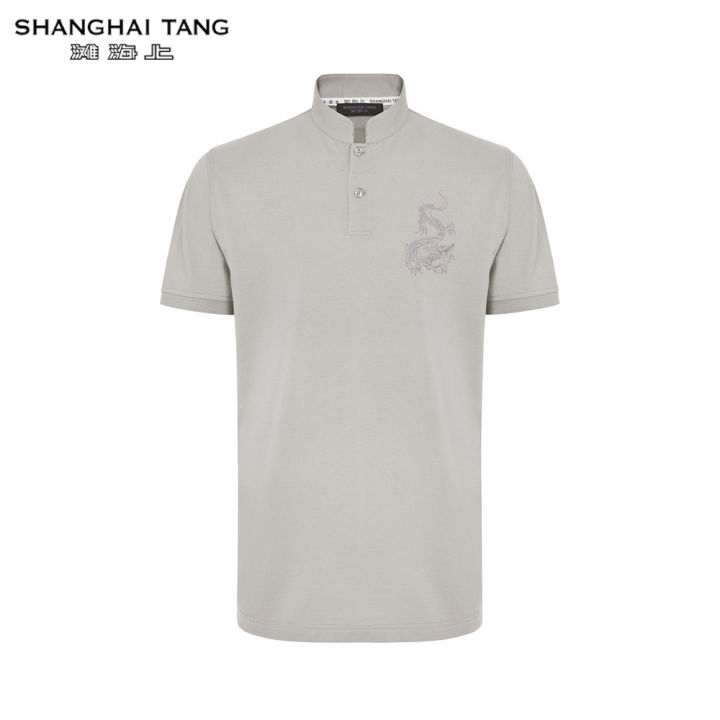 Shanghai Tang Dragon Embroidery Mandarin Collar Men's Polo Shirt | Lazada