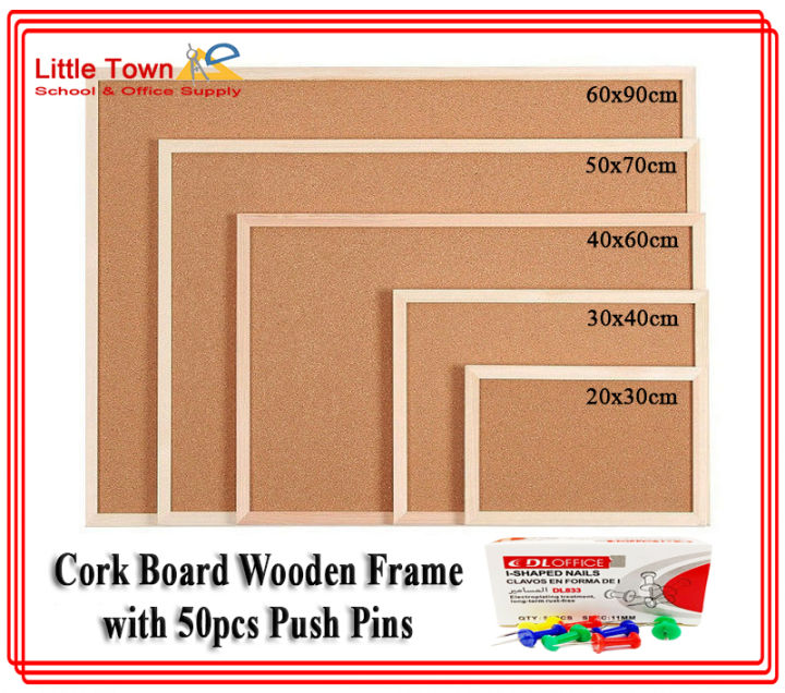 Cork Board Wooden Frame Bulletin board With 50pcs Push pin | Lazada PH