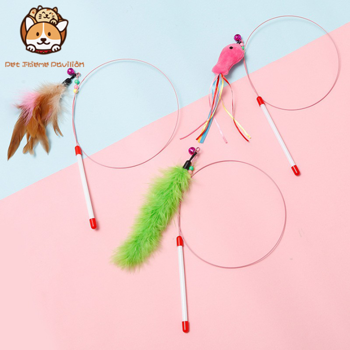 Cat Pet Teaser Play Bell Feather Stick Interactive Funny Cat Stick Toy ...