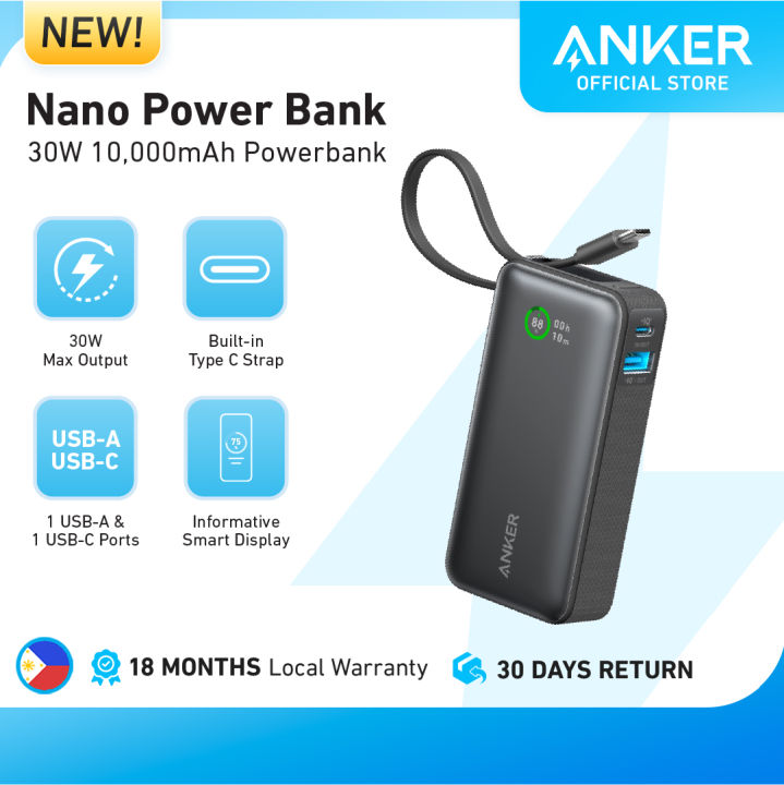 Anker Nano Power Bank, 10,000mAh Portable Charger with Built-In USB-C Cable, 30W Max Output with ...