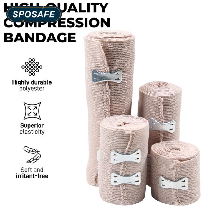 1 Roll Elastic Compression Bandage Wrap - Premium Quality with Hooks ...