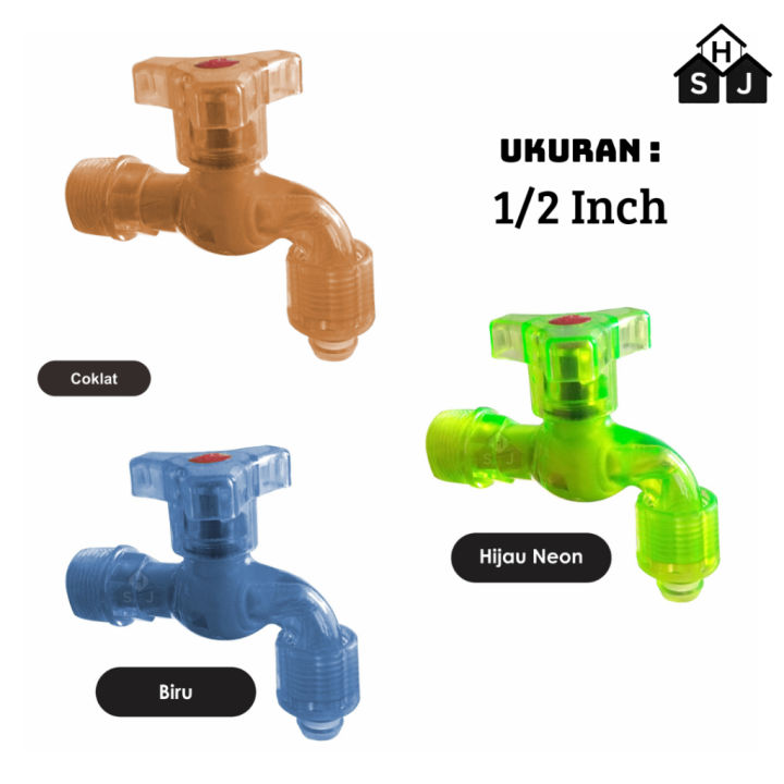 Kran Air PVC Transparan Baling PVC 1/2" / Keran Air Bening Taman Plastik 1/2 Inci Inch Warna ...