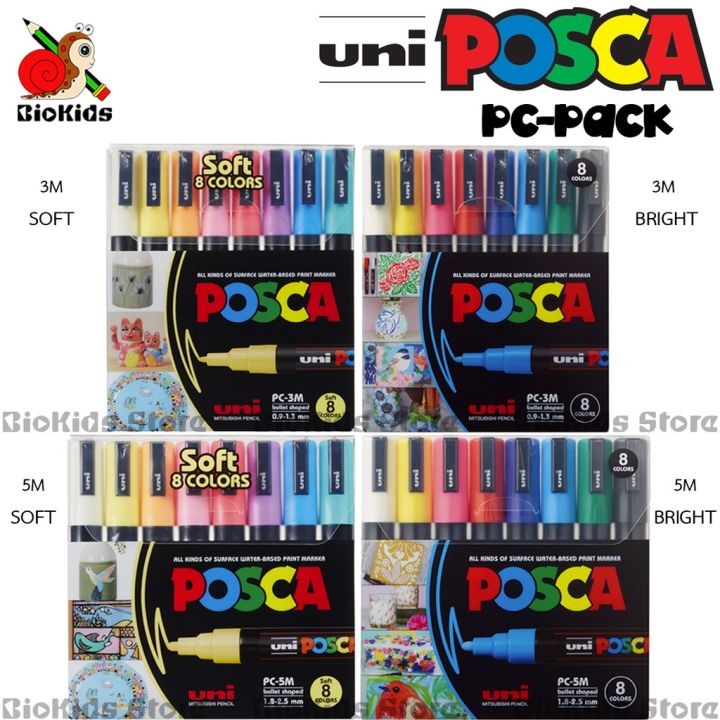 Uni posca PC-1M, PC-1MR, PC-3M, PC-5M PACK 8 / PACK 16 | Lazada.co.th