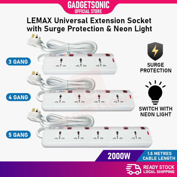 LEMAX BERLIN Universal Multiple Extension Socket Cord 3 / 4 / 5 Gang ...