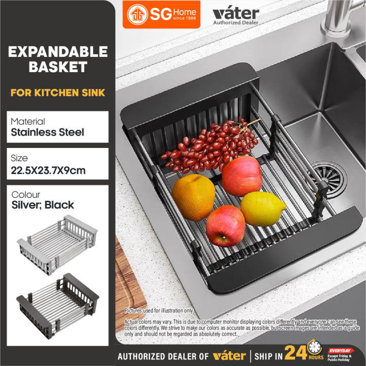 [vater] Stainless Steel Retraceable Drain Basket Sink Rack Kitchen