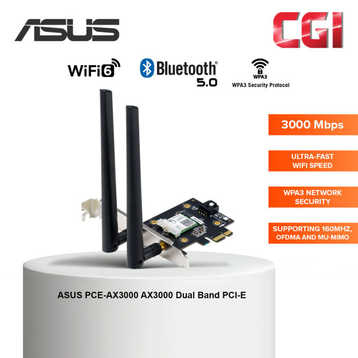 Asus PCE-AX3000 160MHz Bluetooth 5.0 OFDMA and MU-MIMO Dual Band PCI-E ...