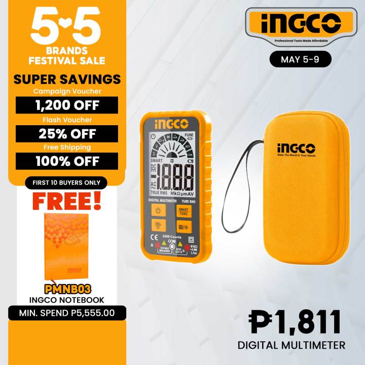 INGCO Digital Multimeter Electrical Tool Tester 6000 Counts with Auto ...