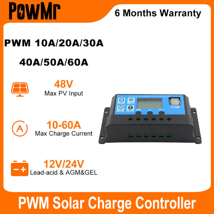 Solar Charger Controller 10A 20A 30A 40A 50A 60A 12V 24V Battery Charger LCD Dual USB Solar ...