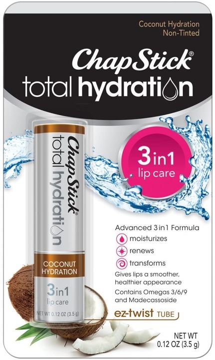 ChapStick Total Hydration 3 in 1 Lip Care Coconut Hydration 0.12 Oz ...