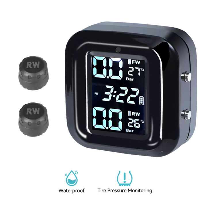 Xe Máy TPMS Bộ Giám Sát Áp Suất Lốp Màn Hình LCD Không Dây Portable 2 Bộ Cảm Biến Bên Ngoài Bike ...