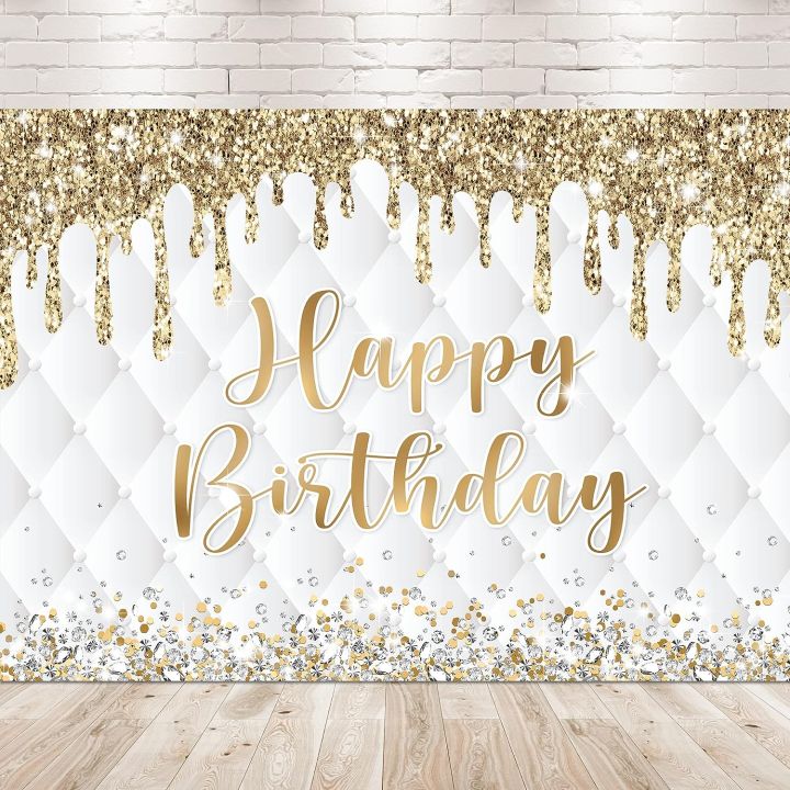 Gold White Happy Birthday Photography Backdrop 7x5ft Photo Gold Glitter ...