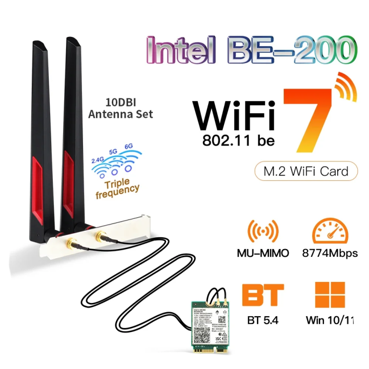 BE200 WiFi7 Network Adapter Bluetooth 5.4 Triple Band 2.4G/5G/6GHz M.2 ...