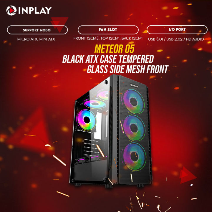 Inplay Meteor 05 | Black | Black ATX Case Tempered Glass Side Mesh ...